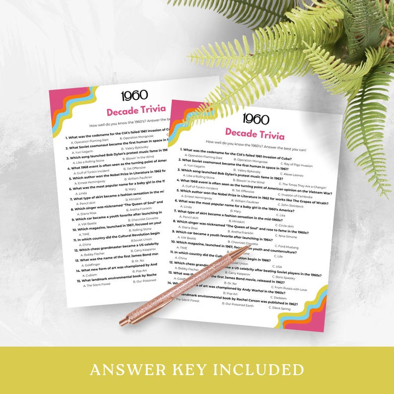 1960s Decade Trivia Game: 60th Birthday Party (digital Download) - Etsy