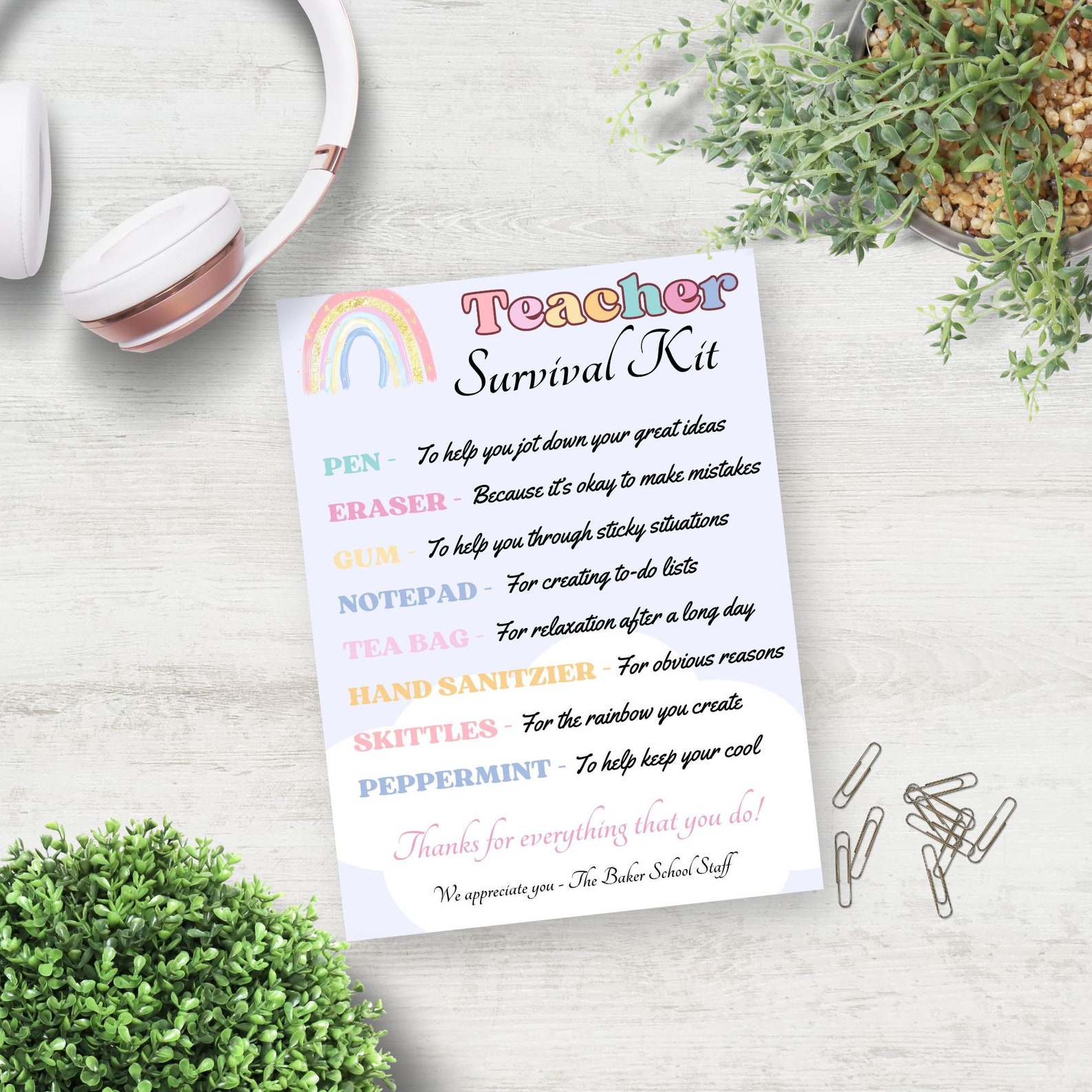 Teacher Survival Kit Printable: Back to School Gift (editable Template ...