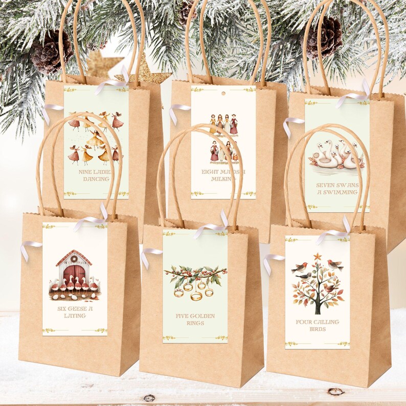 12 Days of Christmas Printable Cards, Twelve Days of Xmas Set, Instant ...