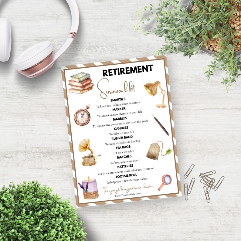 Retirement Survival Kit Card: Fun Farewell Gift (editable PDF) - Etsy