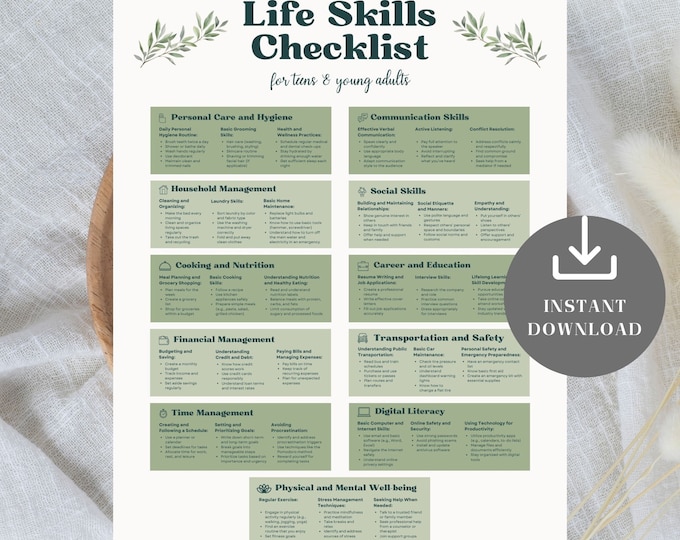 Life Skills Checklist for Teens & Young Adults, Youth Readiness ...