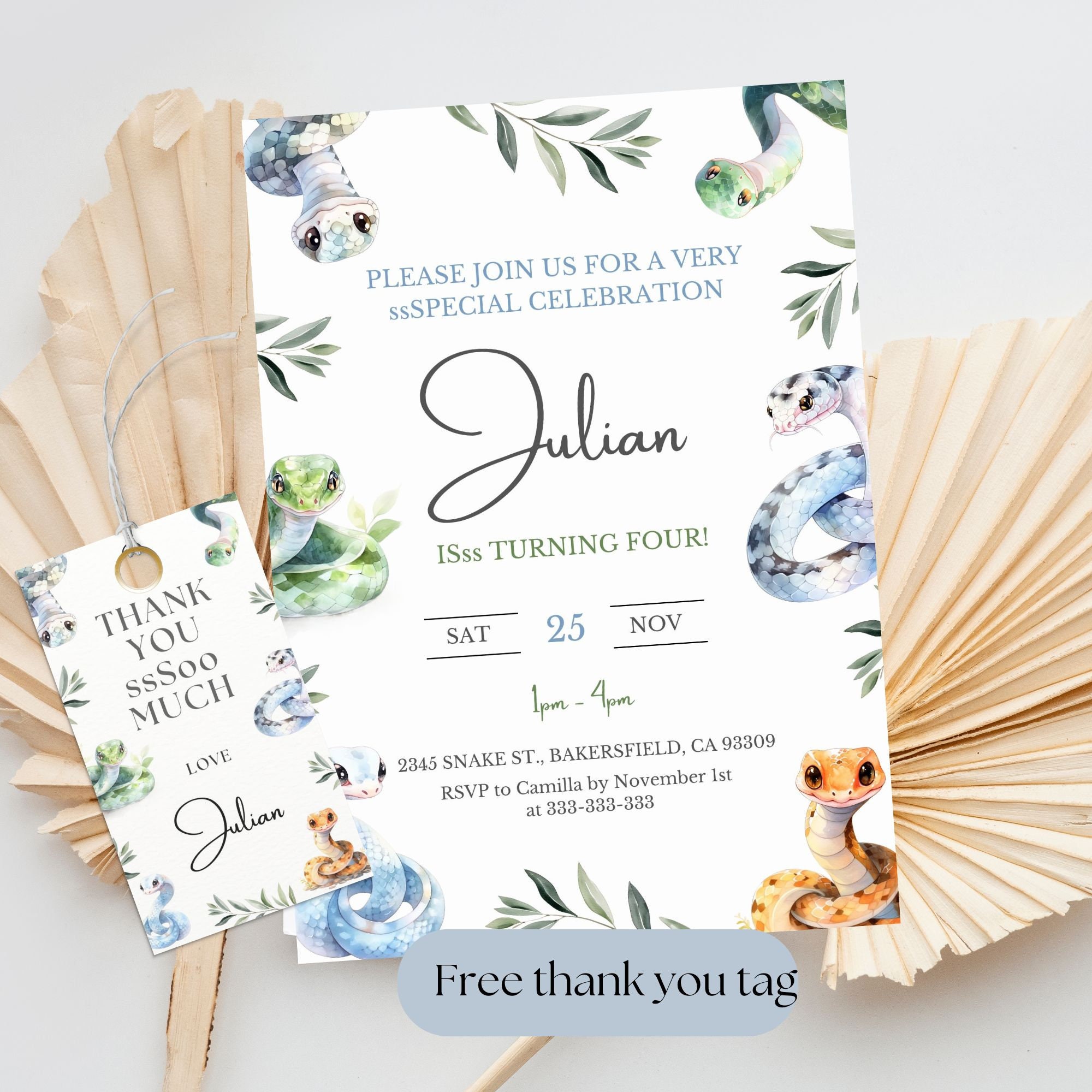 Editable Snake Birthday Invitation: Jungle Theme Party (digital ...