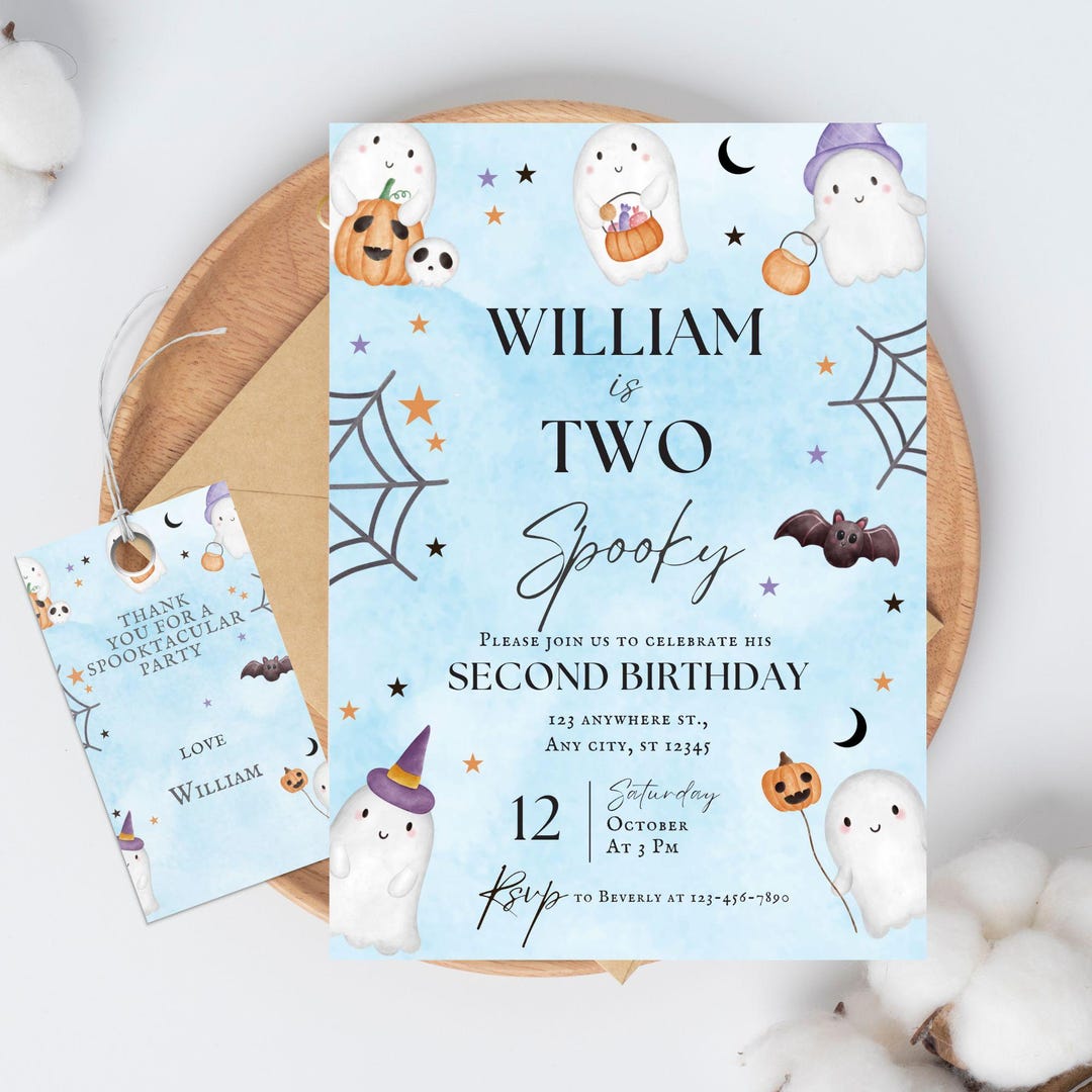 Two Spooky Birthday Invitation Boy, Halloween Themed Second Boo-day ...