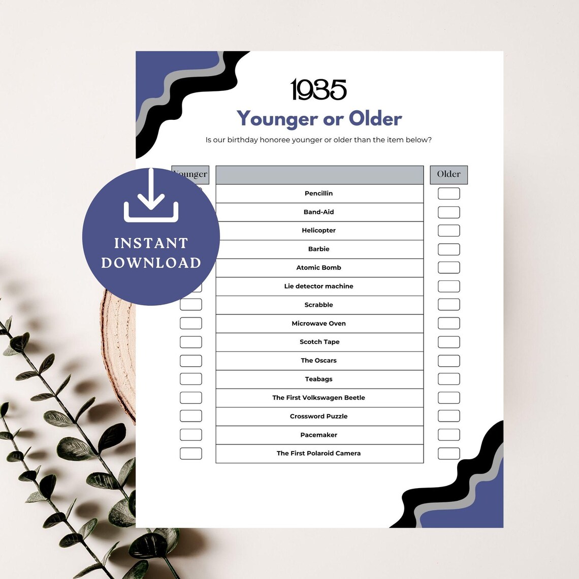 1935 Trivia Game: 90th Birthday Party Activity (digital Download) - Etsy