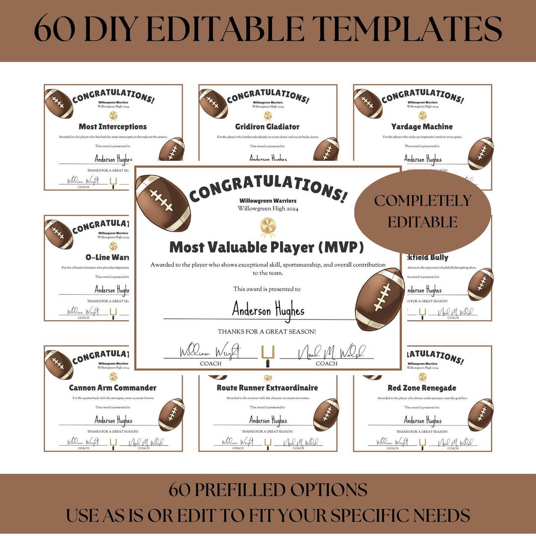 Editable Football Award Certificates: Team Party Printables (canva ...