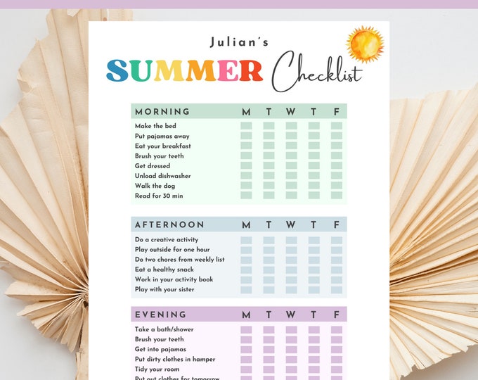 Editable Summer Daily Checklist for Kids: Chore Chart (canva Template ...