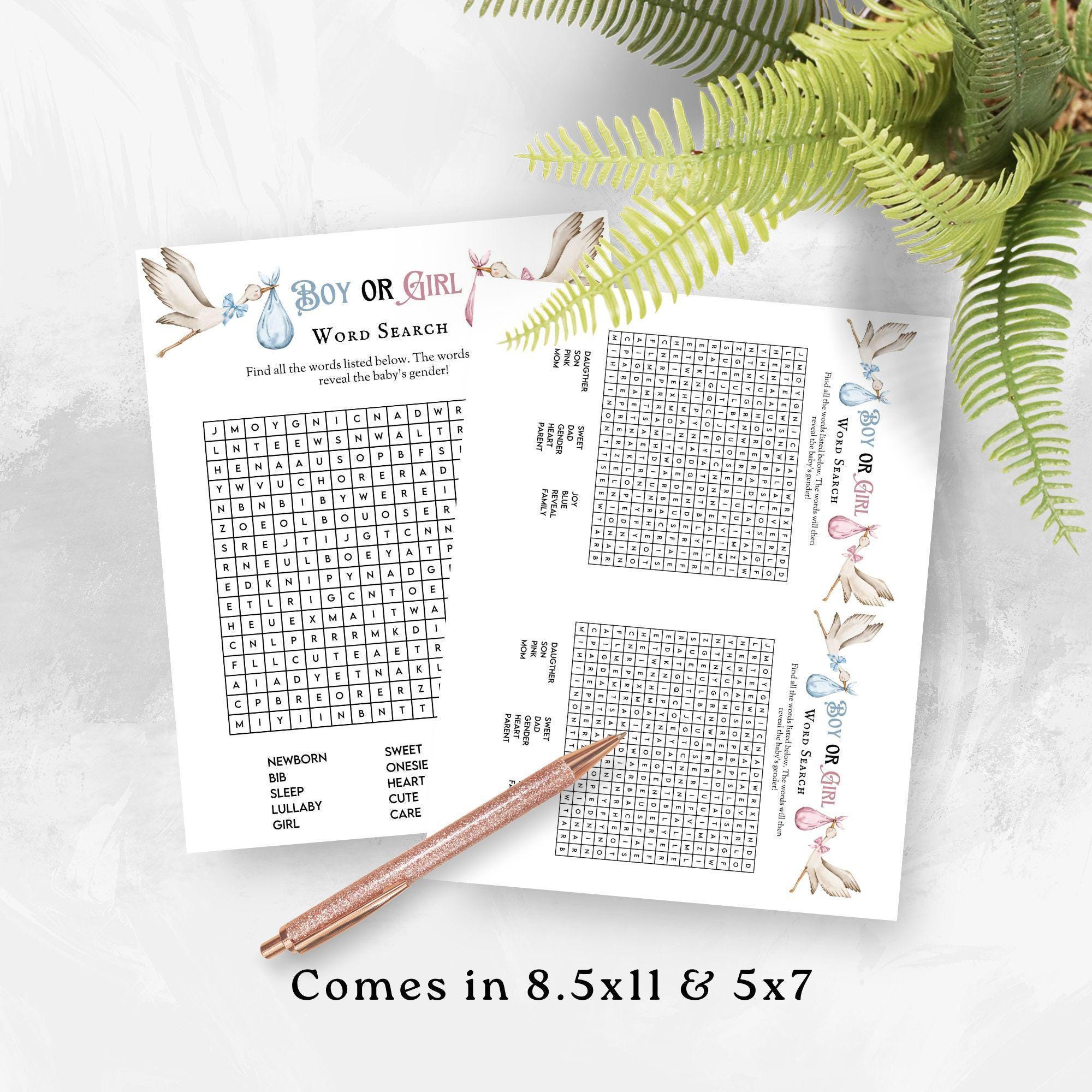 It's a Girl Puzzle, Gender Reveal Word Search Activity, Baby Shower ...