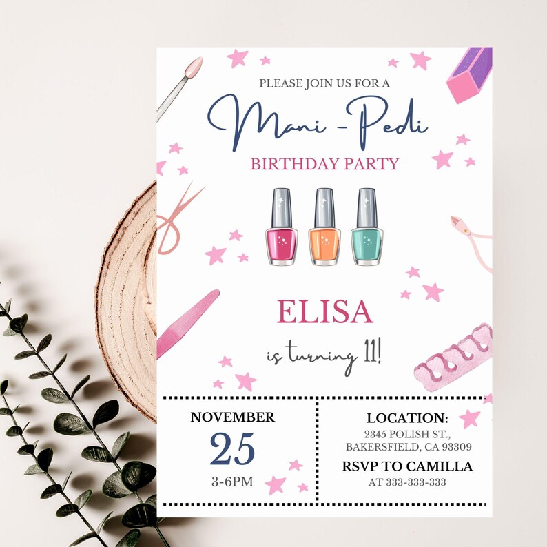 Nail Salon Birthday Invitation: Mani Pedi Spa Party (printable Template ...