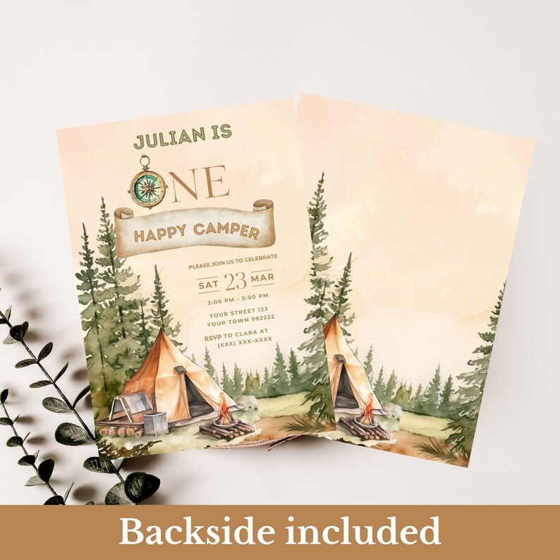 EDITABLE One Happy Camper Invitation, Baby Kids Party Invite, Little Adventure, Girls Boys ...