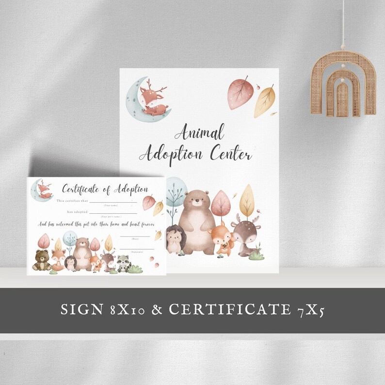 Woodland Animal Adoption Sign & Certificate (PDF) - Etsy