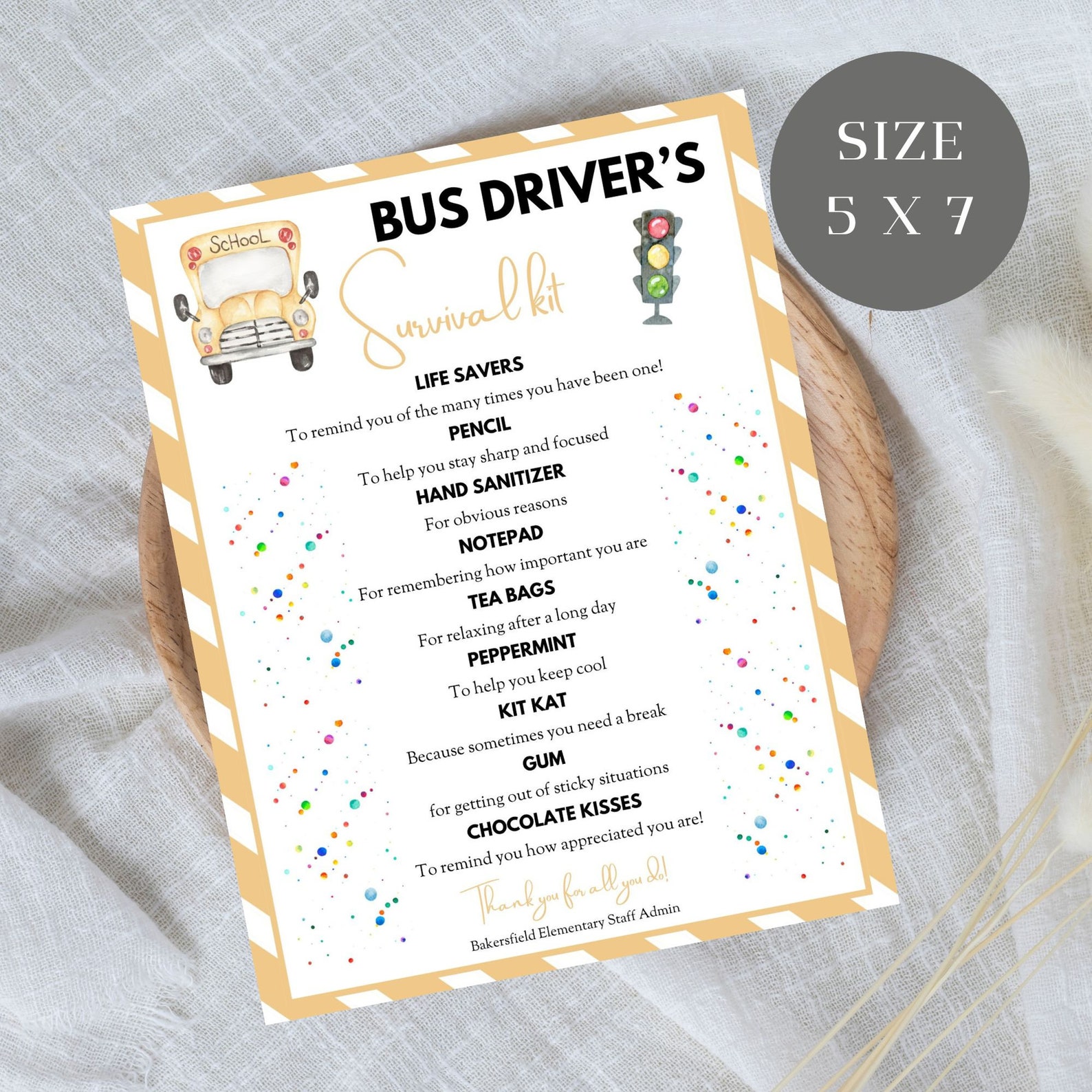 Bus Driver Survival Kit Printable: Appreciation Gift Tag (editable ...