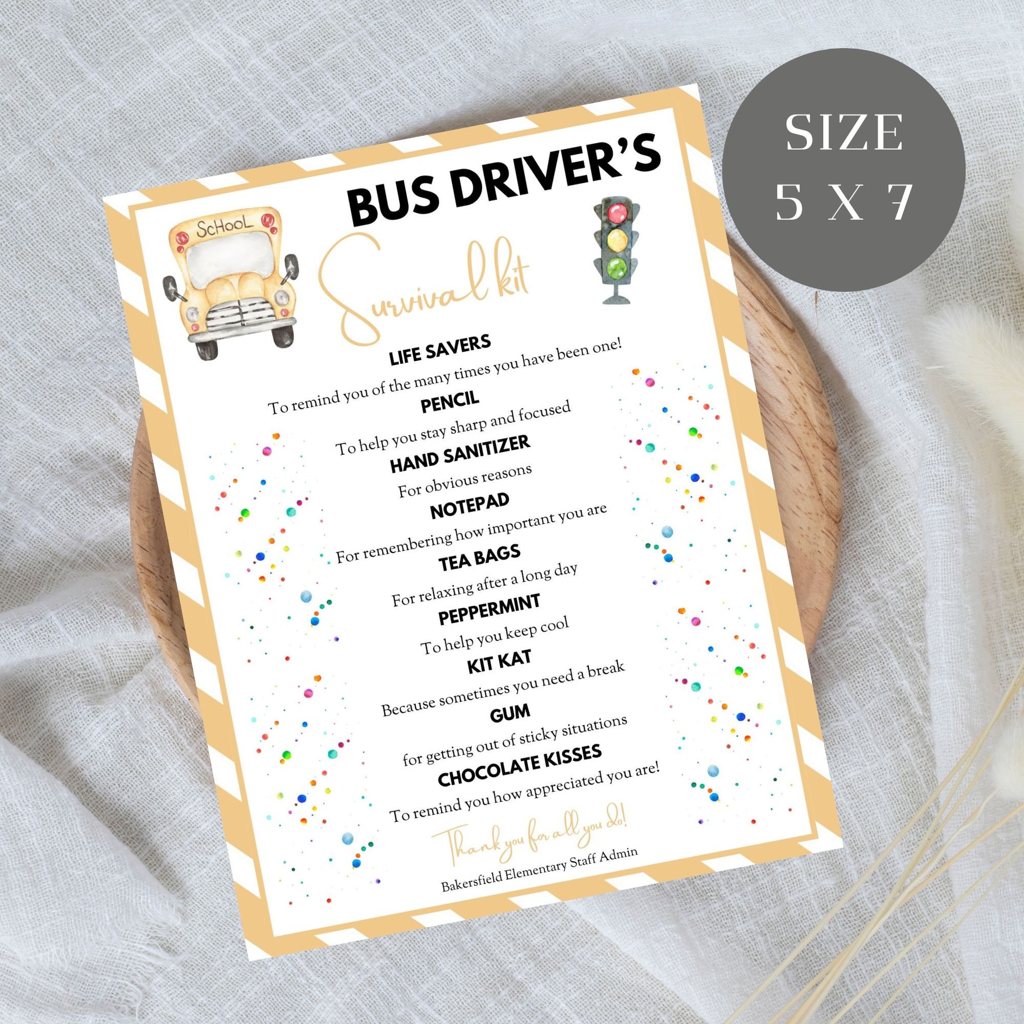 Bus Driver Survival Kit Printable: Appreciation Gift Tag (editable ...