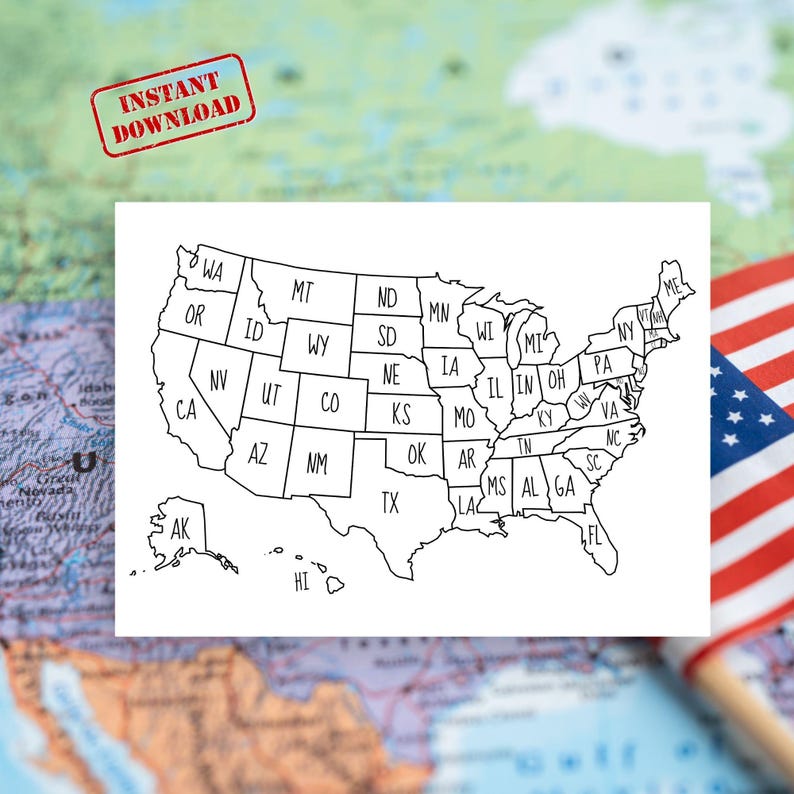 USA Travel Map: 50 States Checklist, Coloring Page (PDF) - Etsy