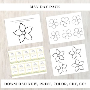 Printable May Day Cards for Kids, Flower Cutouts, Coloring, Spring ...