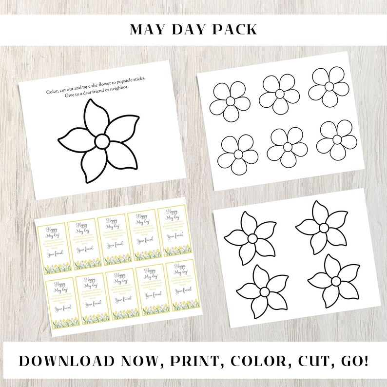 Printable May Day Cards for Kids, Flower Cutouts, Coloring, Spring ...