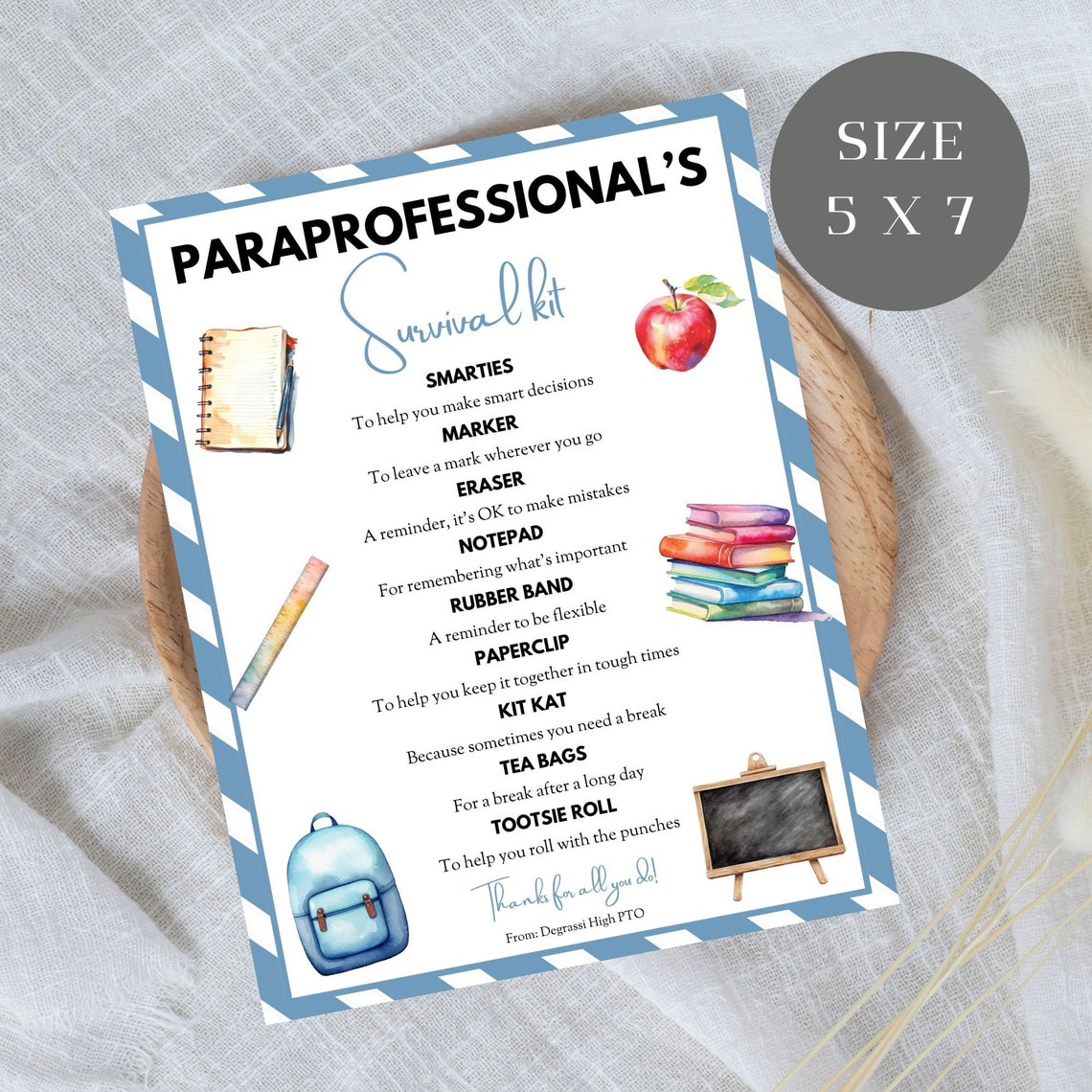 Paraprofessional's Survival Kit Tag, Back to School Parapro Gift Idea ...