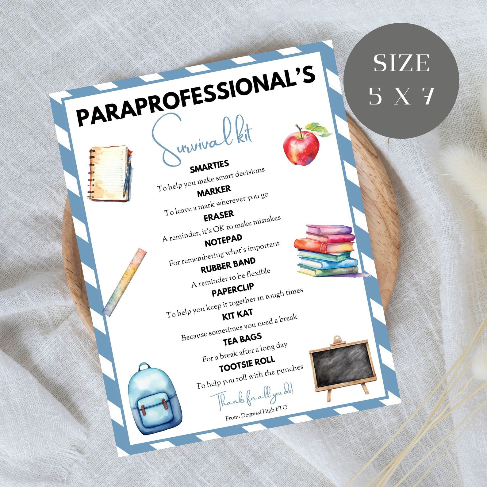 Paraprofessional's Survival Kit Tag, Back to School Parapro Gift Idea ...
