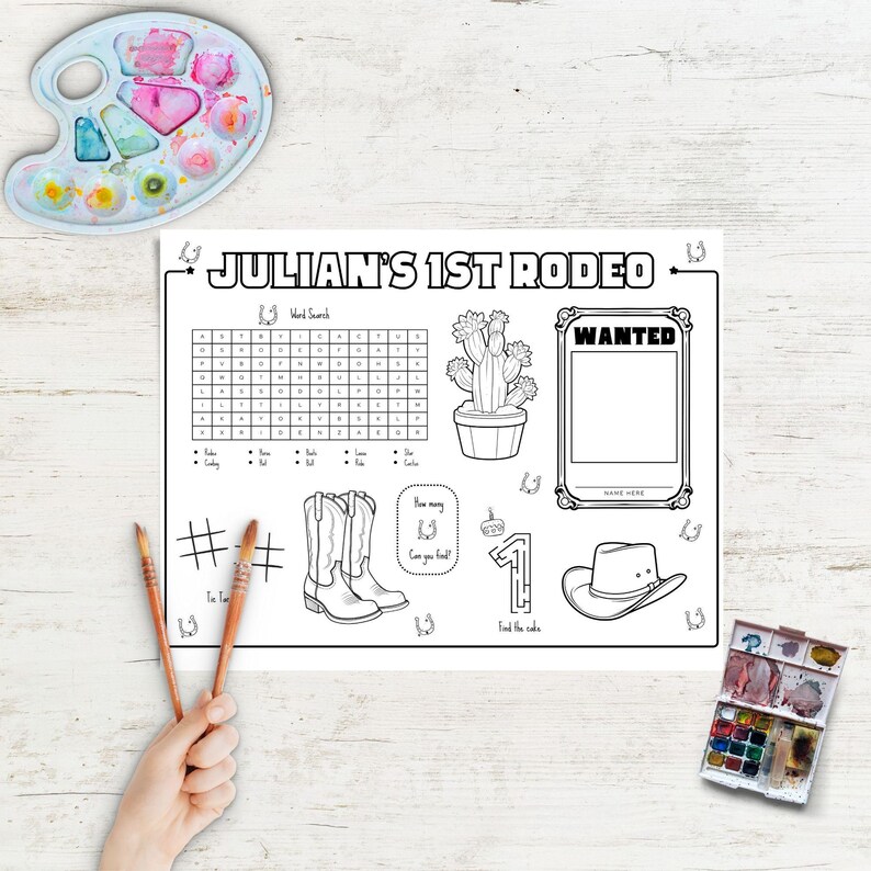 First Rodeo Birthday Party Coloring Page, EDITABLE Kids Activity Sheet ...
