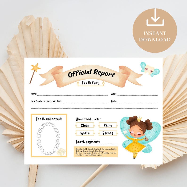 Tooth Fairy Official Report Letter, Receipt for Girls Boys, Certificate ...