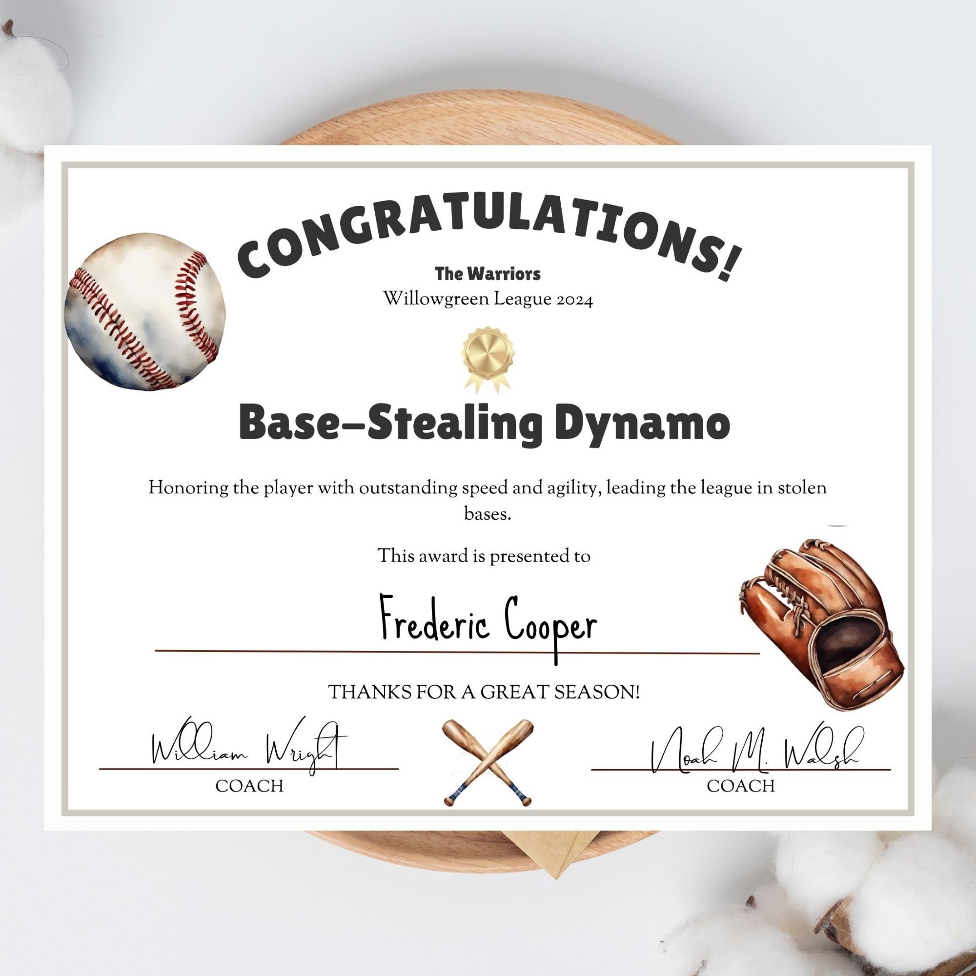 Baseball Award Certificates, Kids Award Ceremony Certificates, End of ...