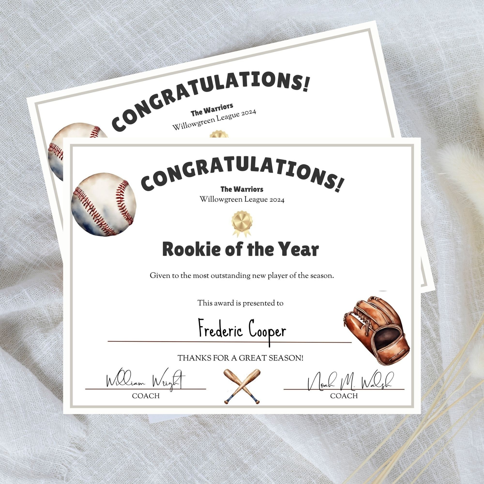 Baseball Award Certificates, Kids Award Ceremony Certificates, End of ...