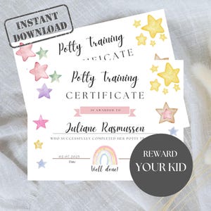 Potty Training Award Certificate for Kids, Toddler's Award, Editable ...