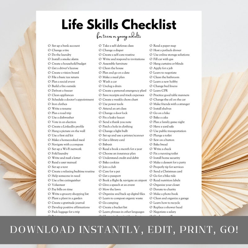 Kid Life Skills Checklist - Etsy