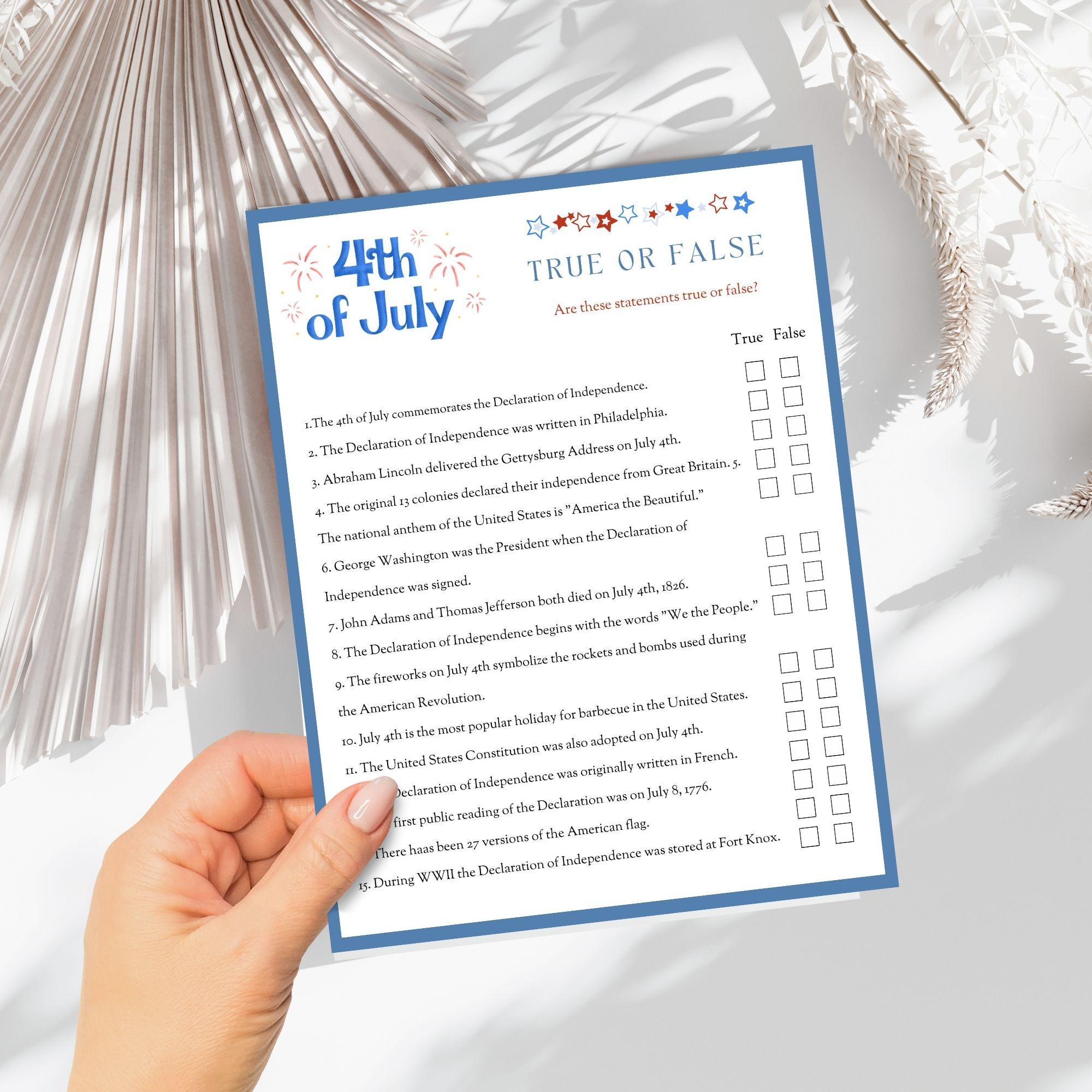 4th of July Trivia Game: USA History, Fun for All Ages (PDF ...