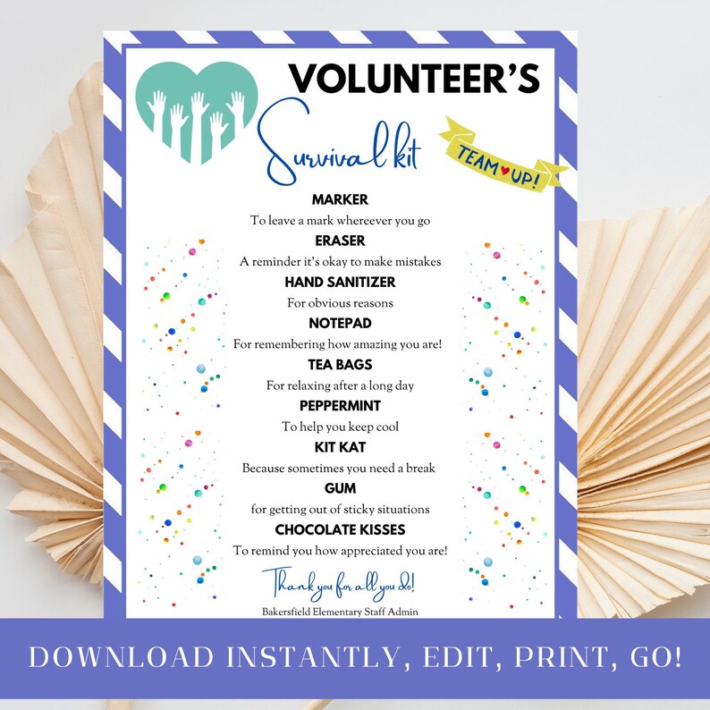 Volunteer Survival Kit Printable, Back to School Staff Tags, Pta Pto ...