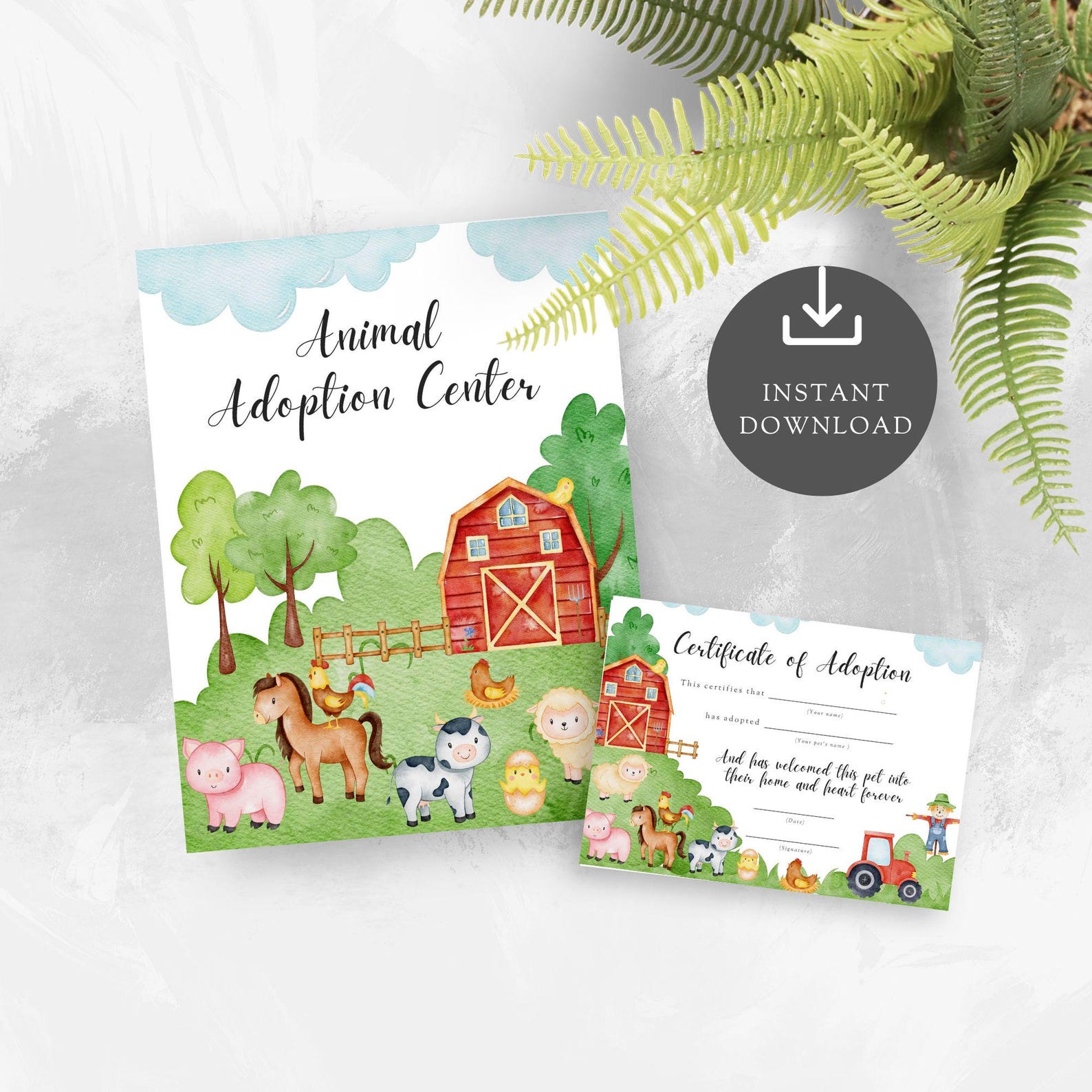 Adopt a Farm Animal Sign & Certificate: Barnyard Birthday Party (PDF ...