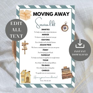 Moving Away Survival Kit Printable: Editable Gift Tag (canva) - Etsy
