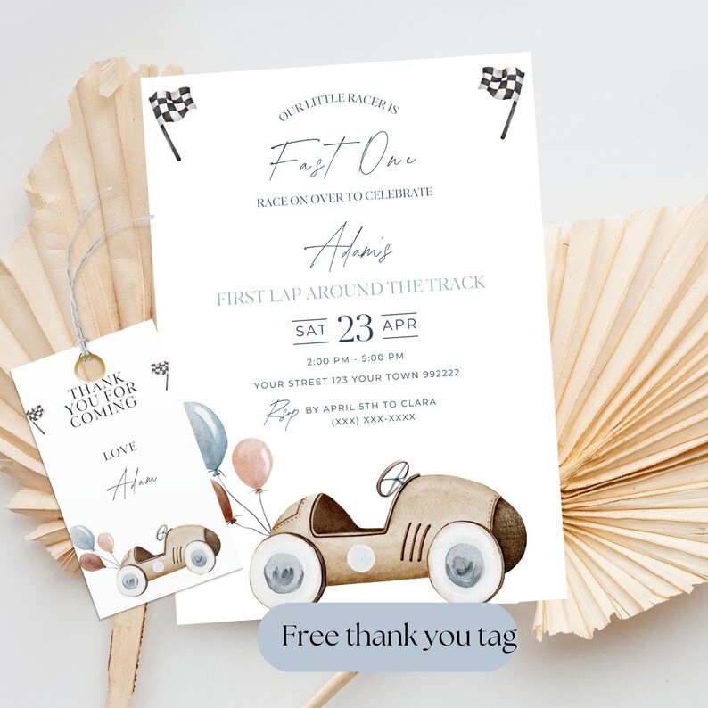 First Lap Around the Track Birthday Invite, Fast One, First 1st ...