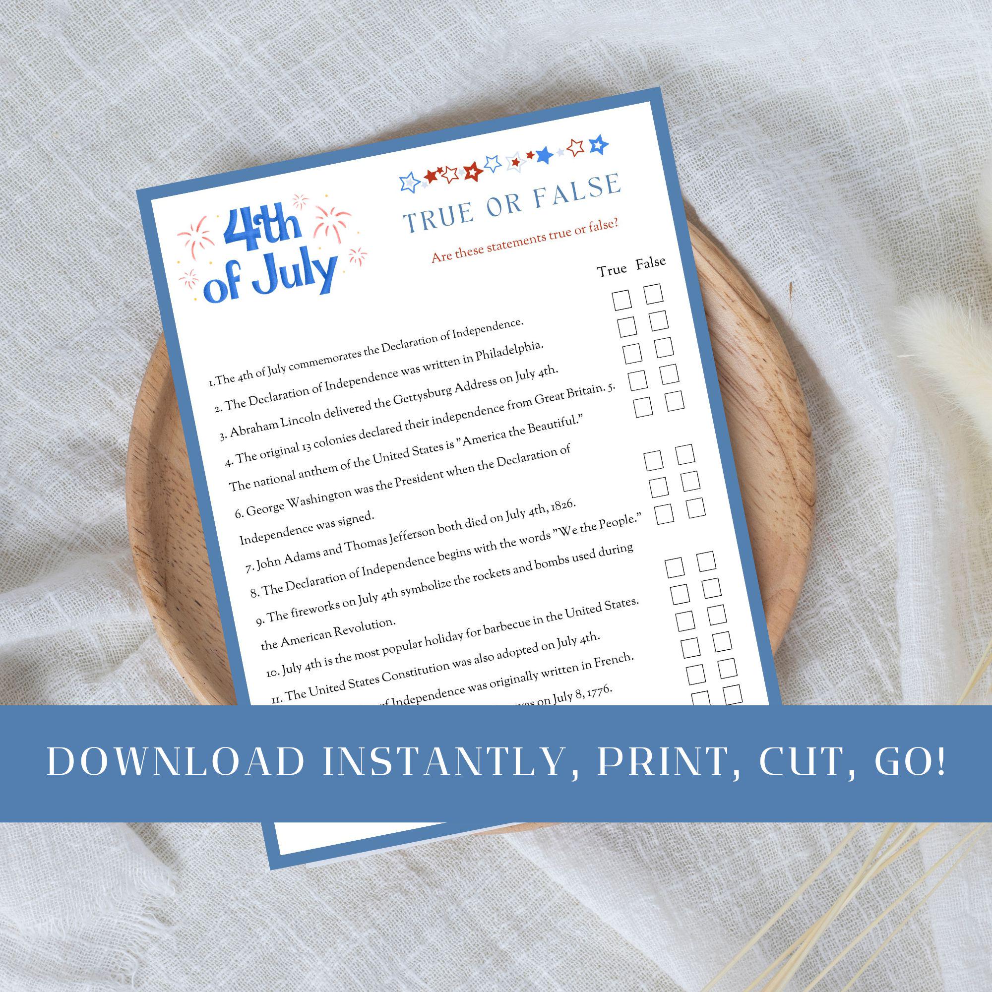 4th of July Trivia Game: USA History, Fun for All Ages (PDF ...