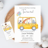 Party Bus Invite, Bus Birthday Invitation Card, Bus Party Card ...