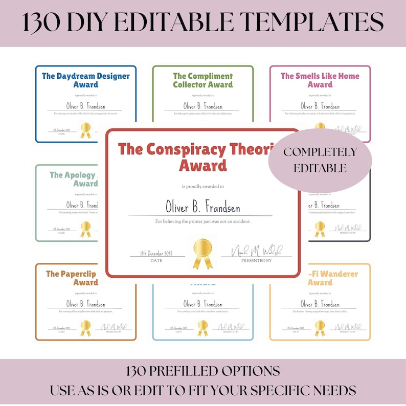 Funny Employee Award Certificates: 130 Editable Templates (PDF) - Etsy