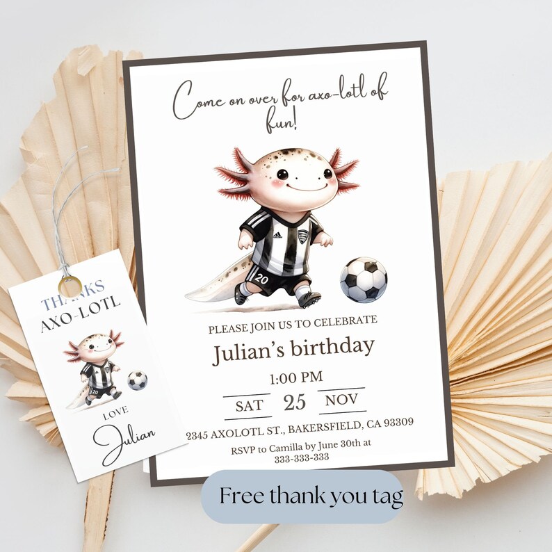 Axolotl Birthday Invitation Boy, Girl Unisex Cute Invite, Editable ...