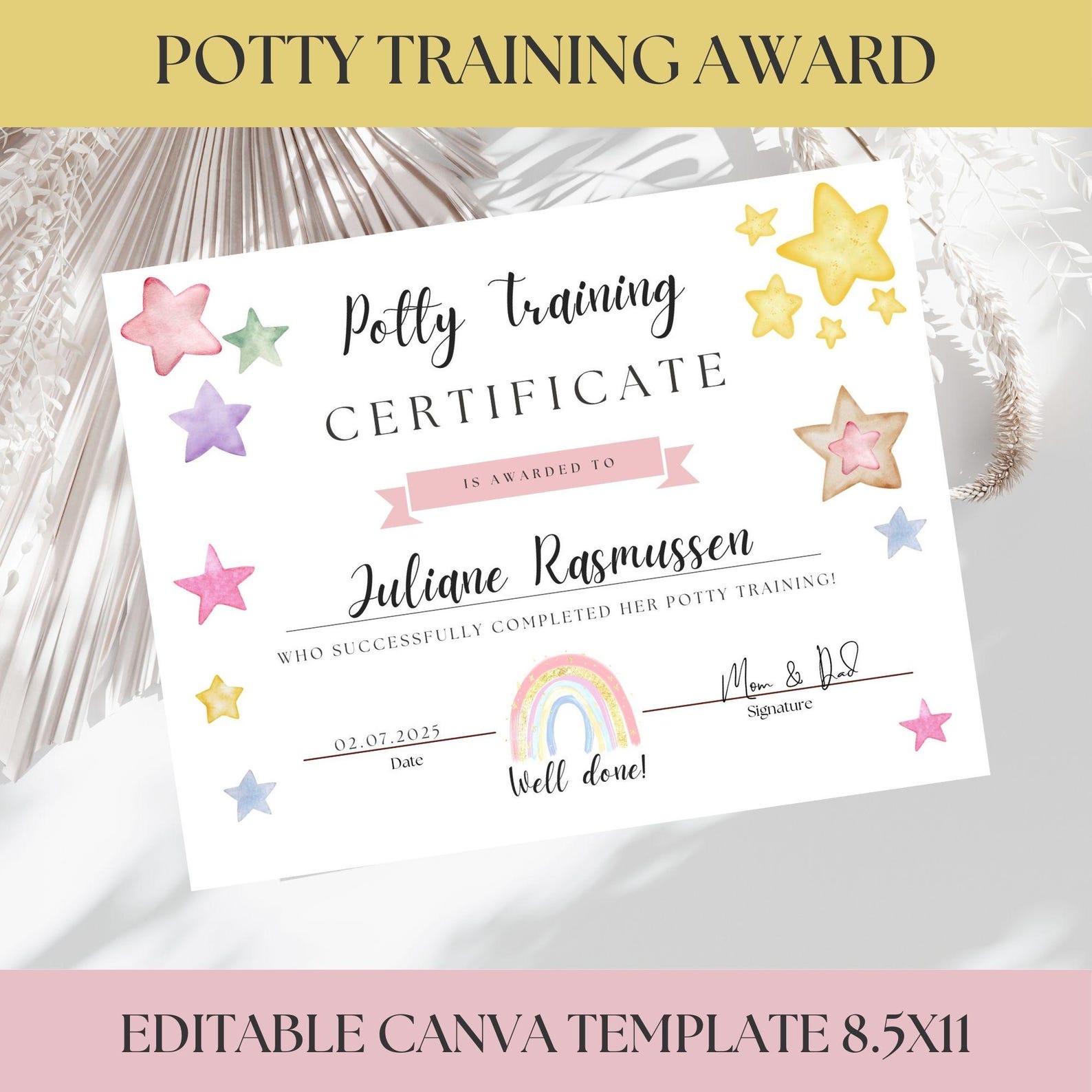 Potty Training Award Certificate for Kids, Toddler's Award, Editable ...