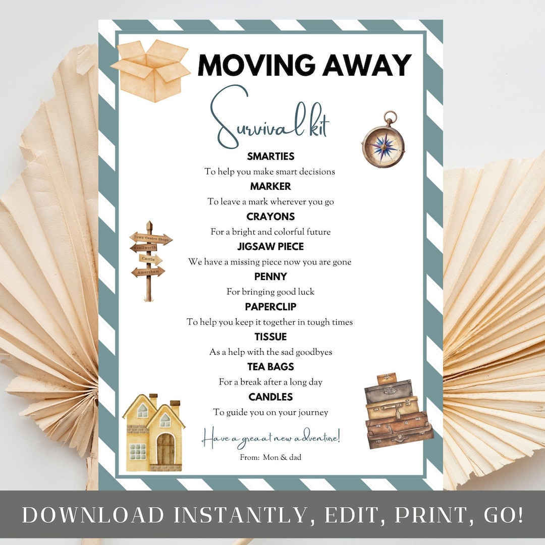 Moving Away Survival Kit Printable, Goodbye & Good Luck, Leaving Home ...
