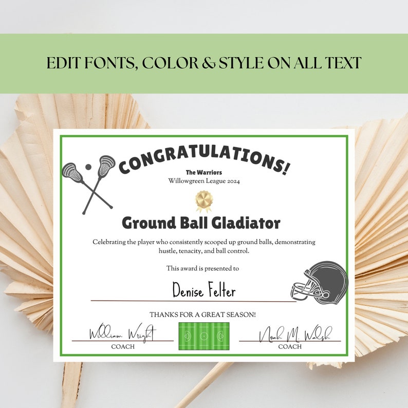 Lacrosse Award Certificates, Ceremony Player Gift, Sports Certificate ...