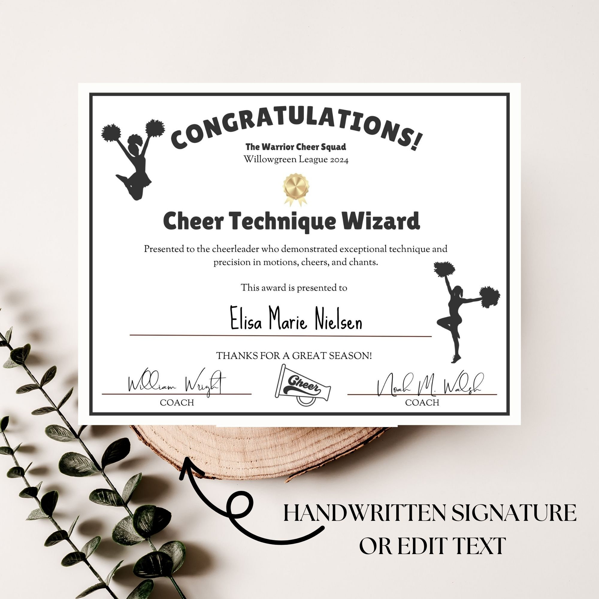 Editable Cheerleading Award Certificate: Team Banquet Template (canva ...