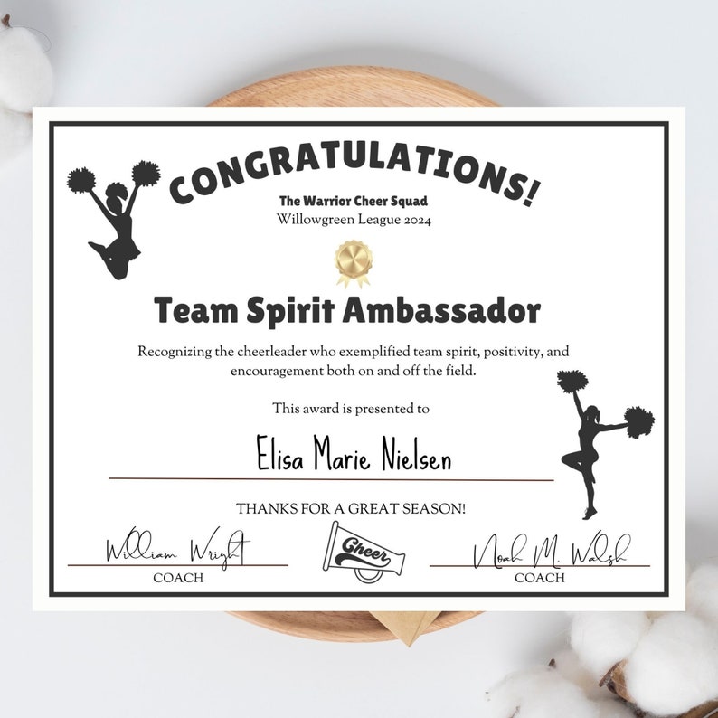 Editable Cheerleading Award Certificate: Team Banquet Template (canva ...