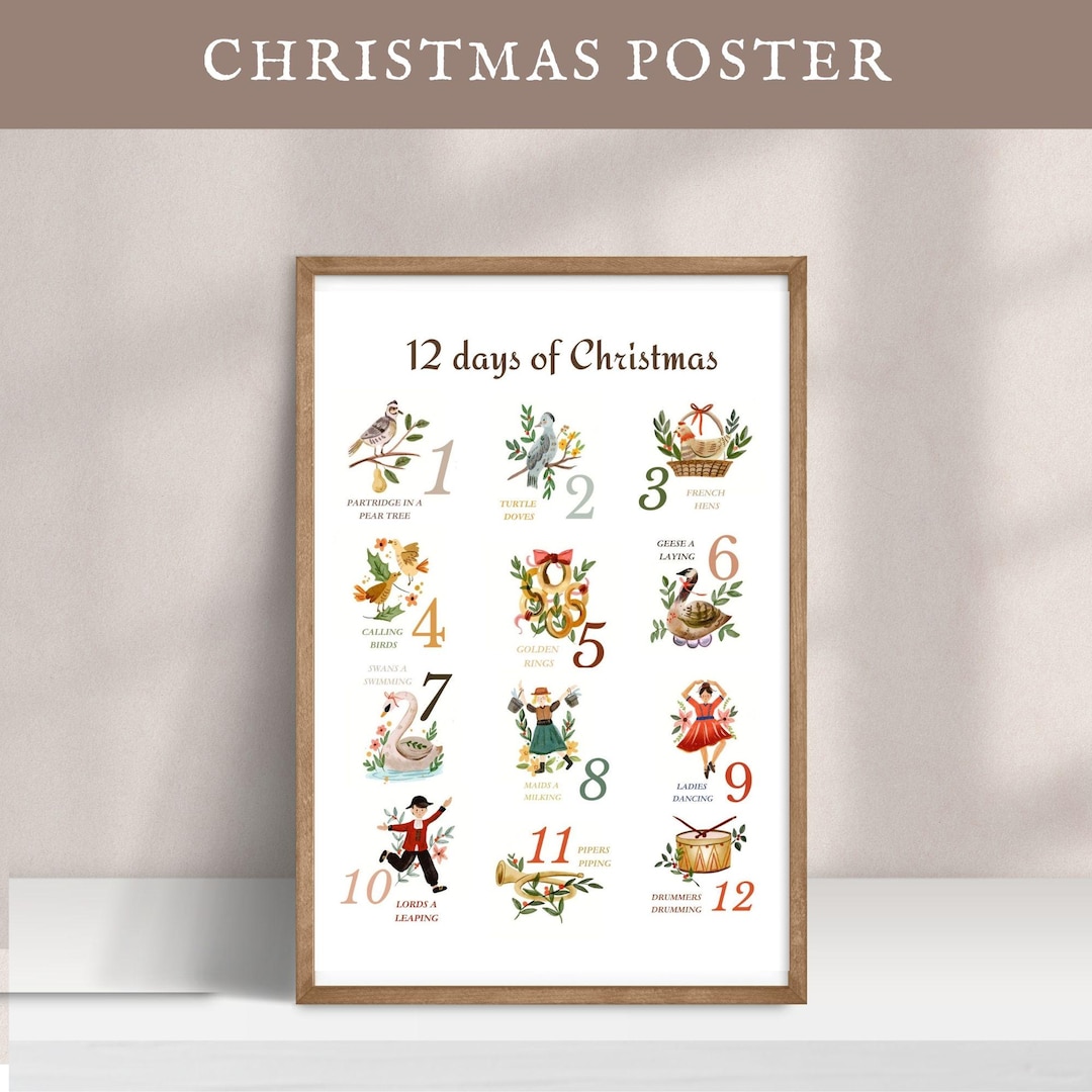 Twelve Days of Christmas Poster: Holiday Carol Art (PDF) - Etsy