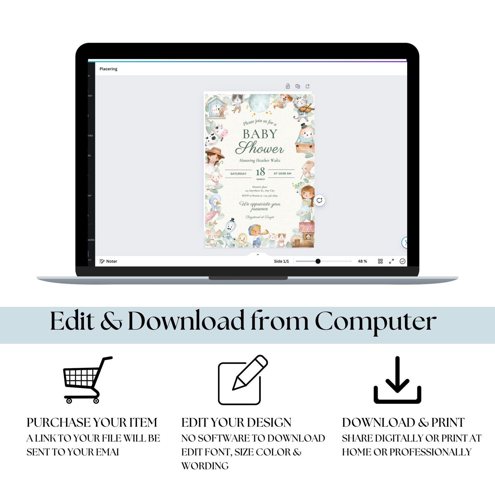 Nursery Rhyme Baby Shower Invitation, Storybook Themed Invite, Editable ...