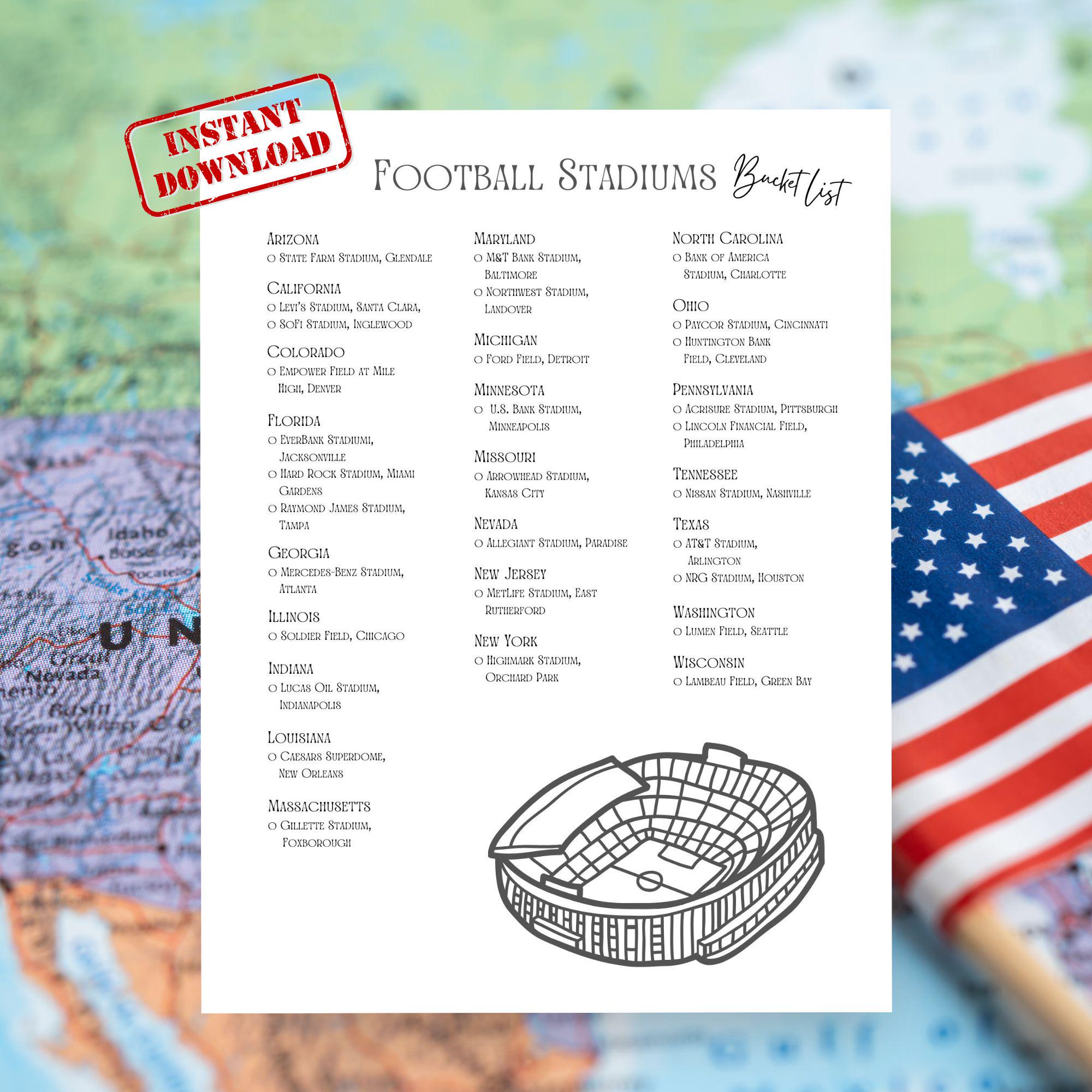 US Football Stadiums Bucket List: Travel Checklist (PDF) - Etsy