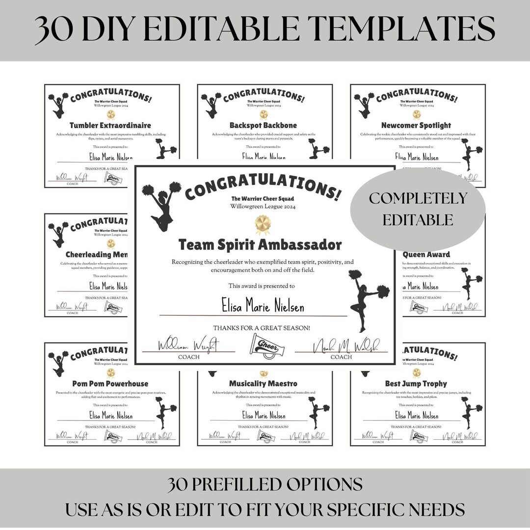 Editable Cheerleading Award Certificate: Team Banquet Template (canva ...