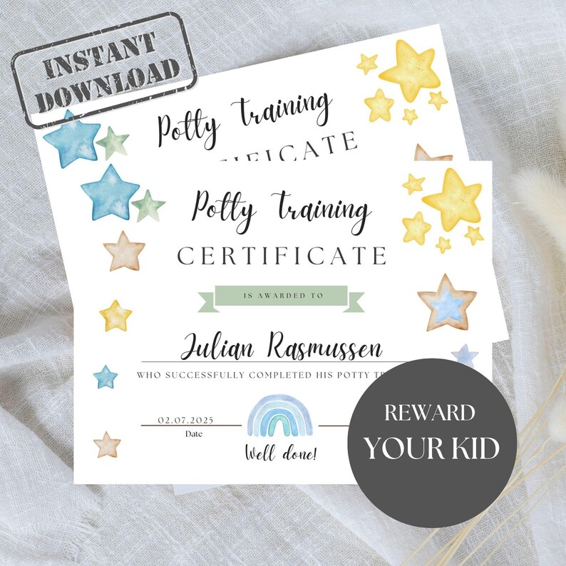 Potty Training Award Certificate: Editable Milestone Keepsake (digital ...