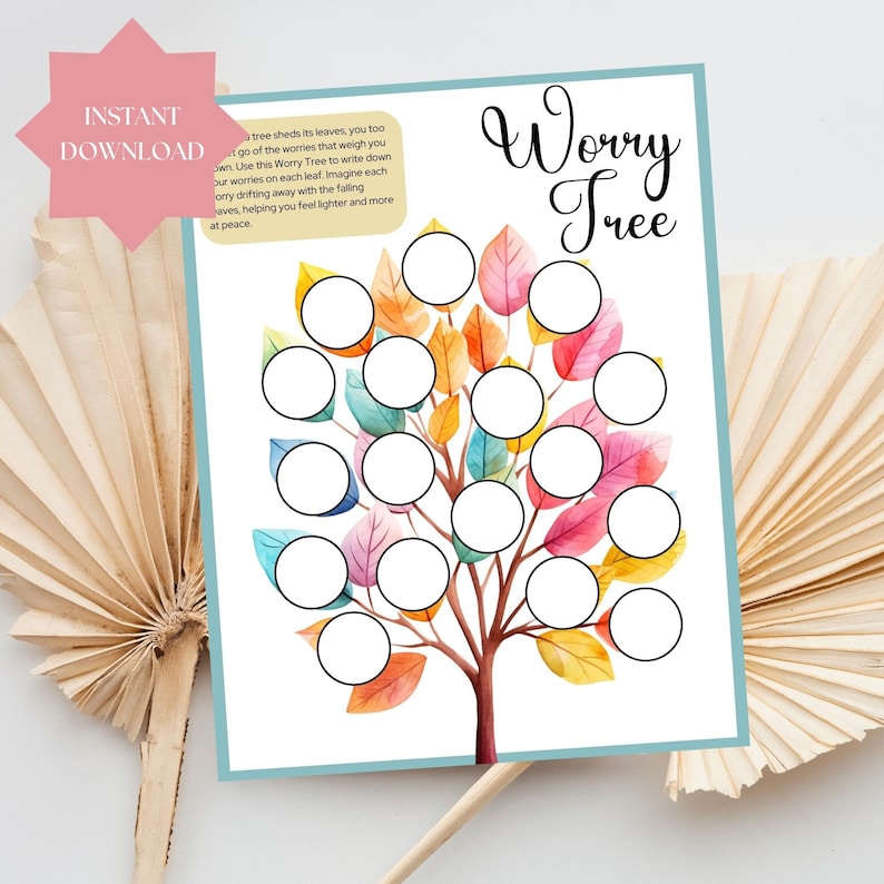 Worry Tree Worksheet Kids Mental Health Emotional - Etsy