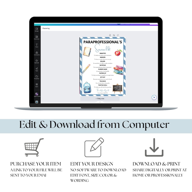 Paraprofessional's Survival Kit Tag, Back to School Parapro Gift Idea ...