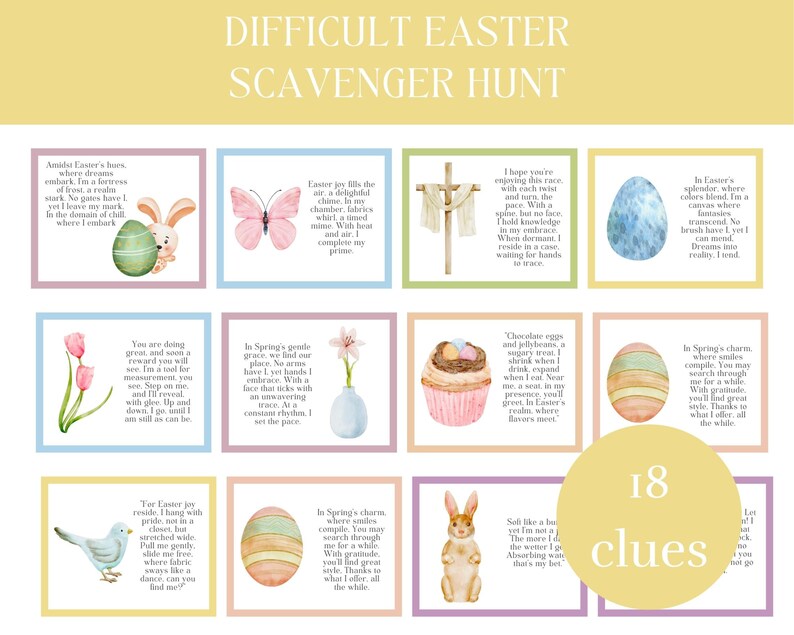 Difficult Easter Scavenger Hunt Clues for Teens (PDF) - Etsy