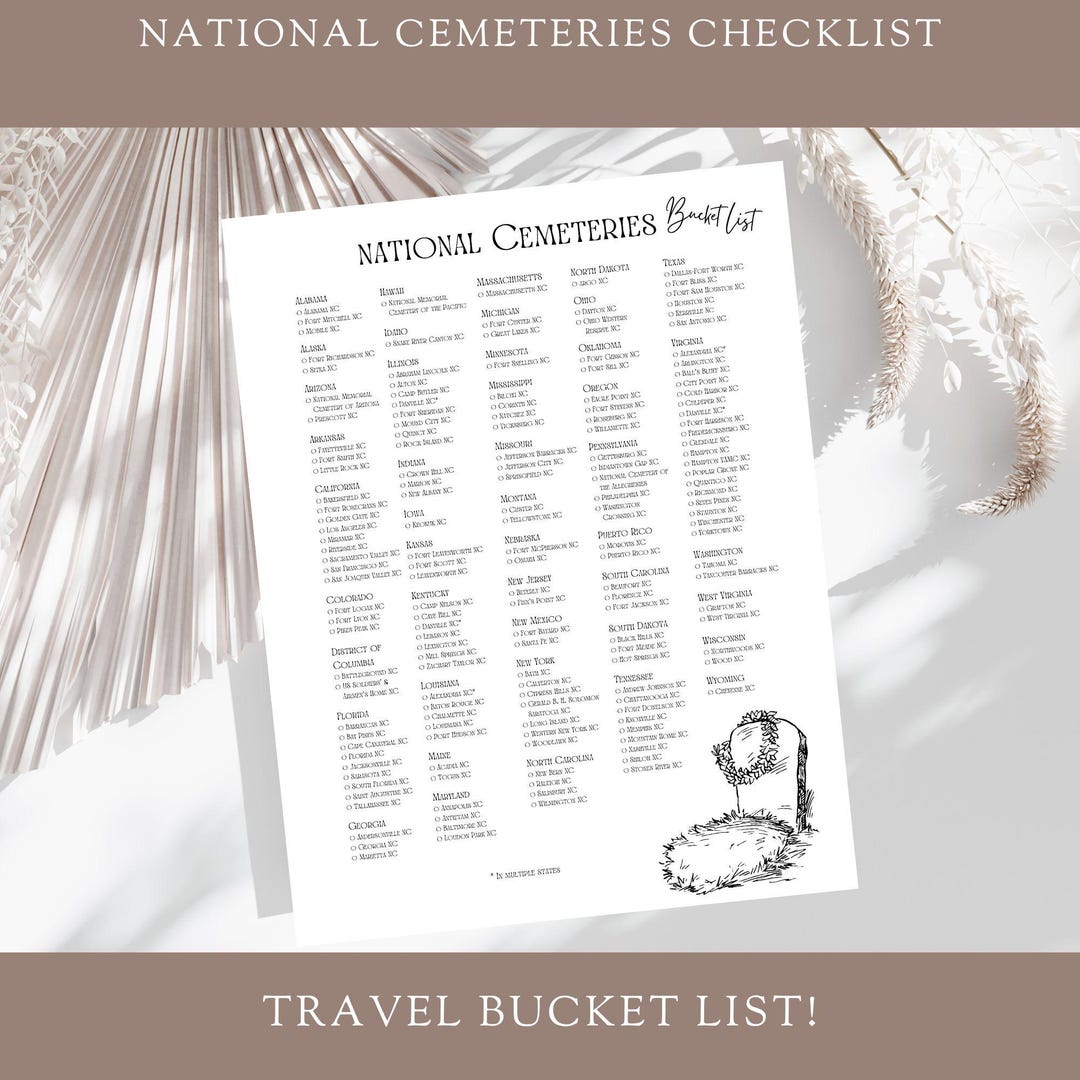 National Cemeteries Bucket List: USA Travel Checklist (PDF) - Etsy